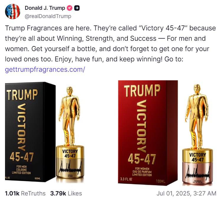 Trump Launches "Victory 45-47" Perfume Line